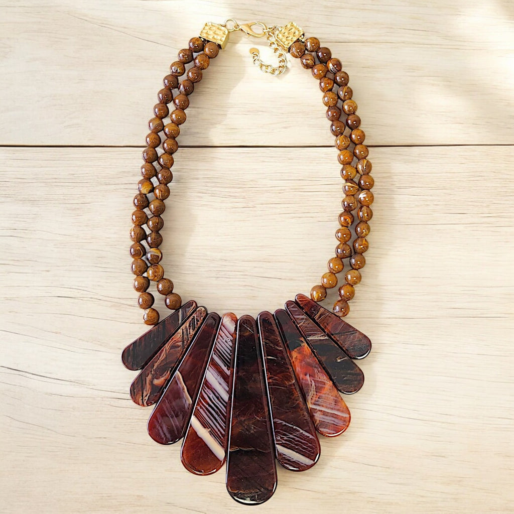 Tortoise Necklace | Boho Necklace | Neautral Mocha Necklace – Bijoux Envie